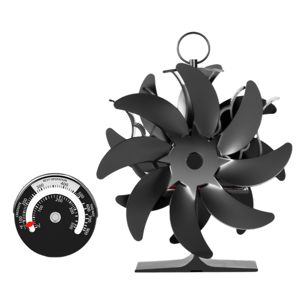 NewBeny 16-Blade Dual-Sided Fireplace Fan with Thermometer Heat Powere ...