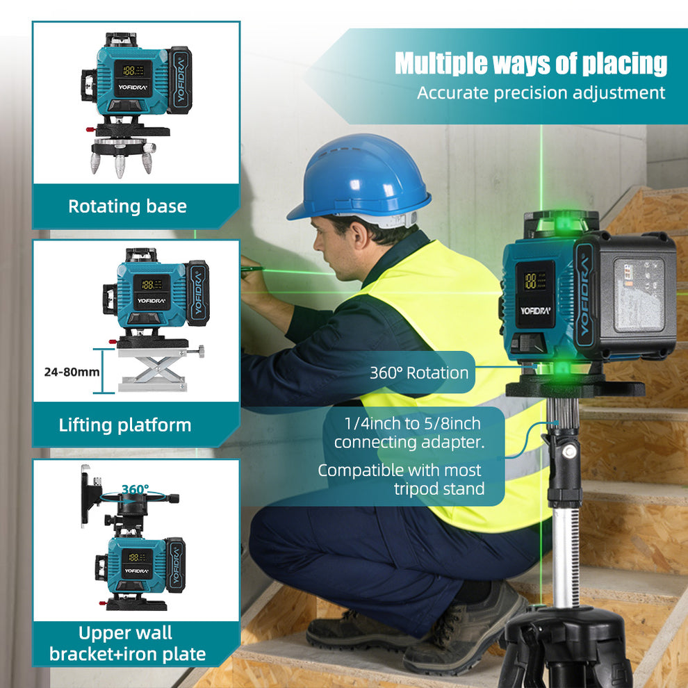 16-Line Self-Leveling Laser Level with Tripod, Large Battery & Rotating ...