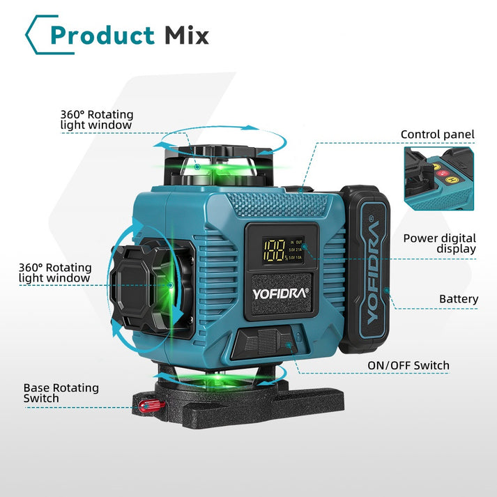16-Line Self-Leveling Laser Level with Tripod, Large Battery & Rotating ...